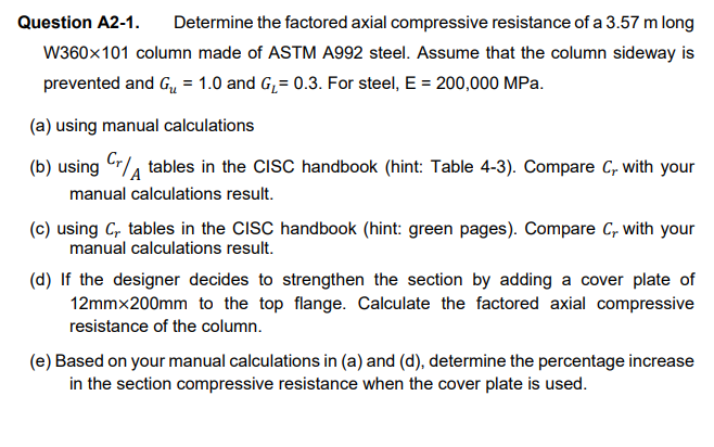 Solved Question A2-1. Determine the factored axial | Chegg.com