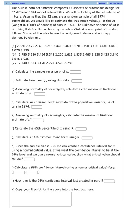 Solved The built-in data set "mtcars compares 11 aspects of | Chegg.com