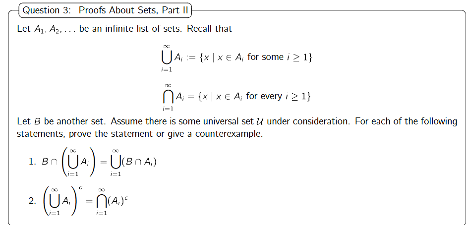 Solved Question 3: Proofs About Sets, Part IILet A1,A2,dots | Chegg.com