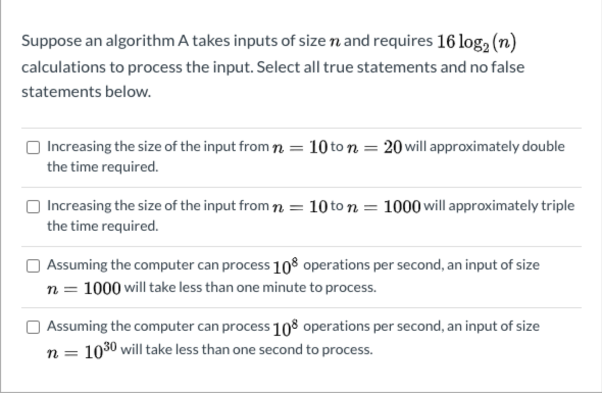 Solved Suppose an algorithm A takes inputs of size n and | Chegg.com