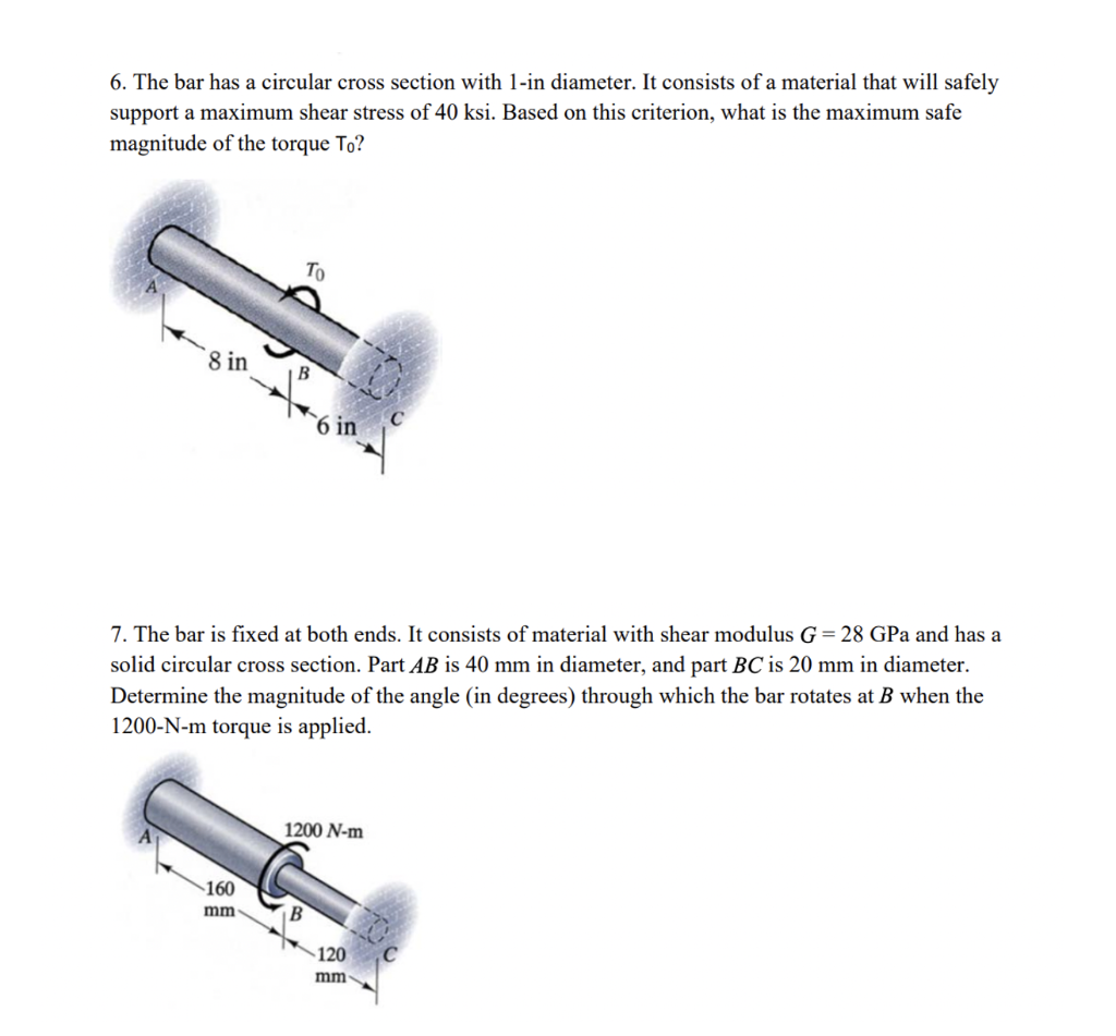 Solved 6. The bar has a circular cross section with 1-in | Chegg.com