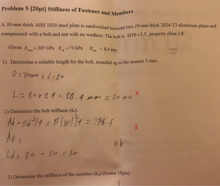 Solved Problem 5 120pt] Stiffness of Fastener and Members A | Chegg.com