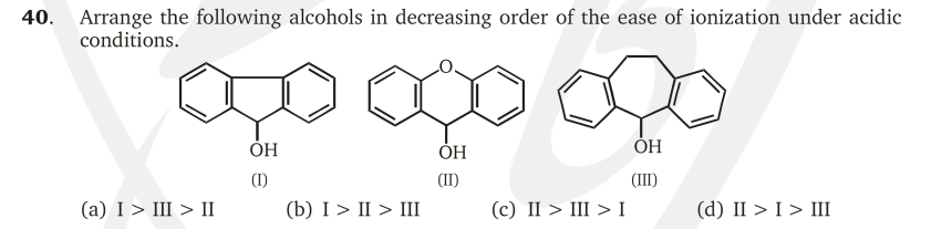 Solved 40. Arrange the following alcohols in decreasing | Chegg.com