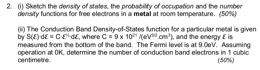 Solved (i) Sketch the density of states, the probability of | Chegg.com