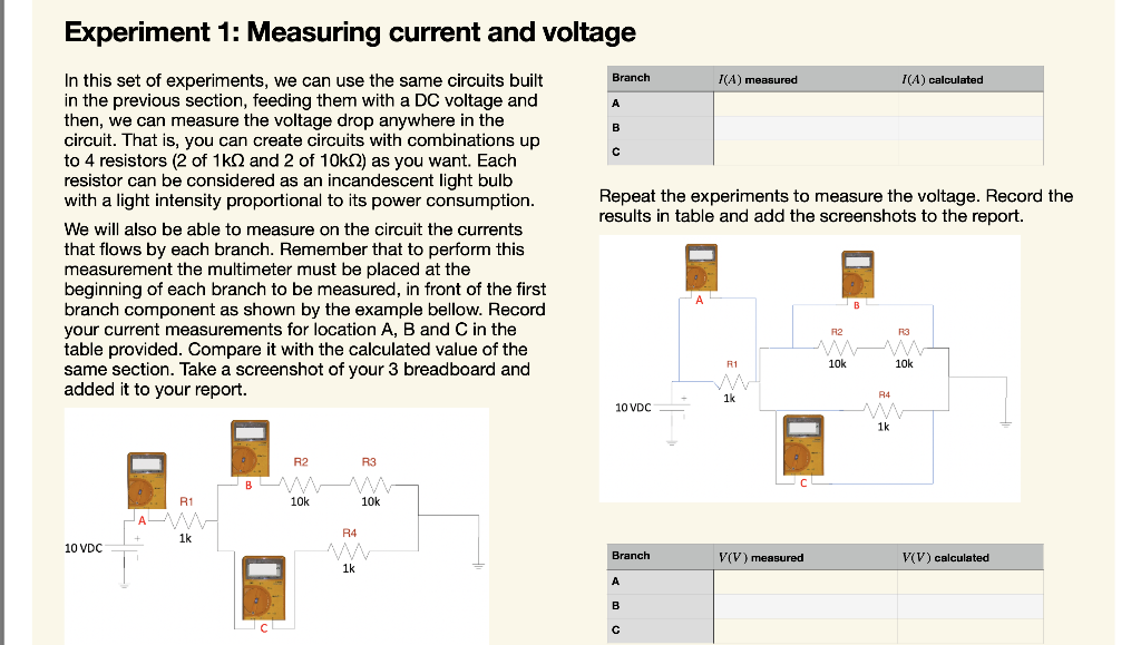 Solved Experiment 1: Measuring current and voltage Branch | Chegg.com