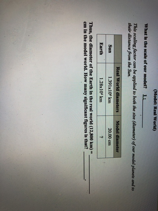 Solved (Model: Real World) What is the scale of our model? | Chegg.com