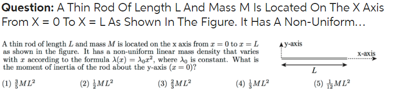 Solved Question: A Thin Rod Of Length L And Mass M Is | Chegg.com