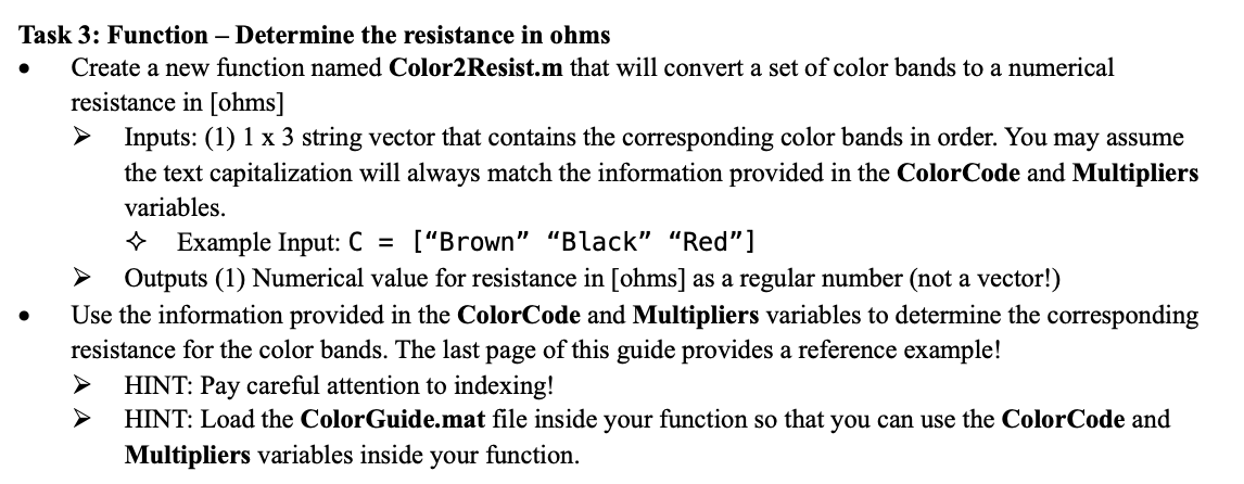 Solved Task 3: Function - Determine the resistance in ohms - | Chegg.com