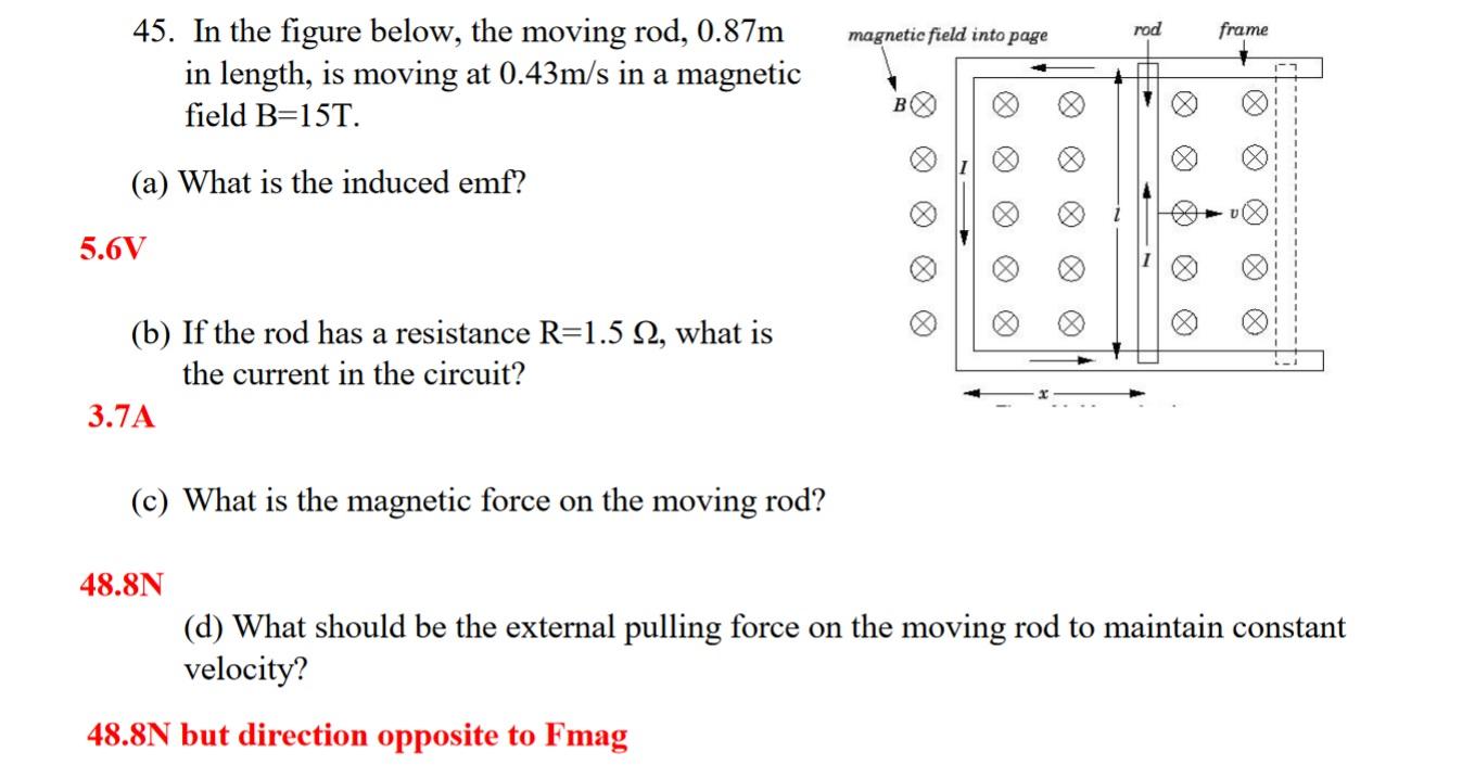 Solved magnetic field into page rod frame 45. In the figure | Chegg.com