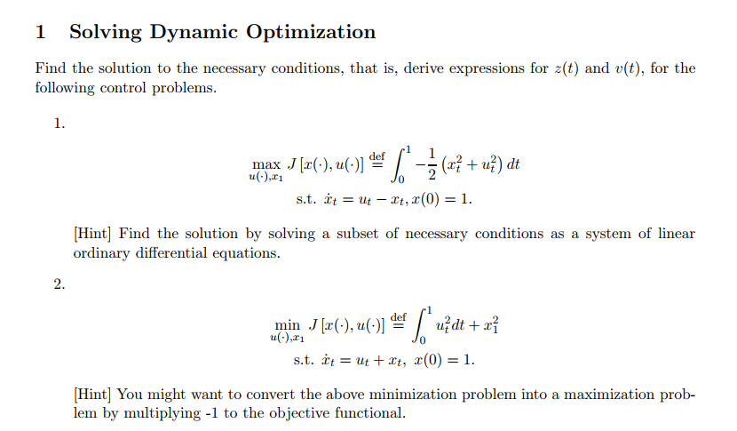 Solved Help answer the dynamic optimization problems 1 ﻿and | Chegg.com