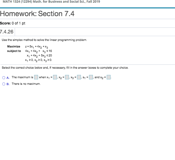 Solved MATH 1324 (12294) Math. for Business and Social Sci., | Chegg.com