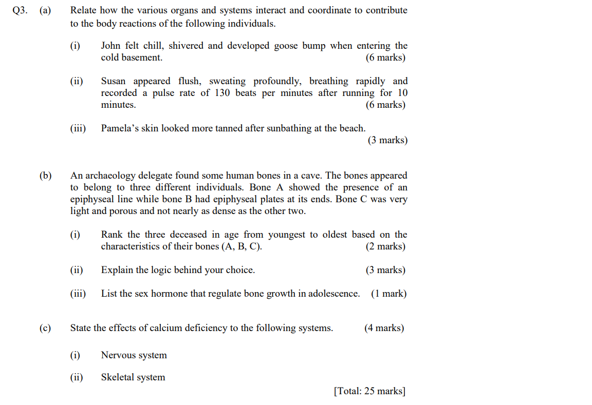 Solved Q3. (a) Relate how the various organs and systems | Chegg.com
