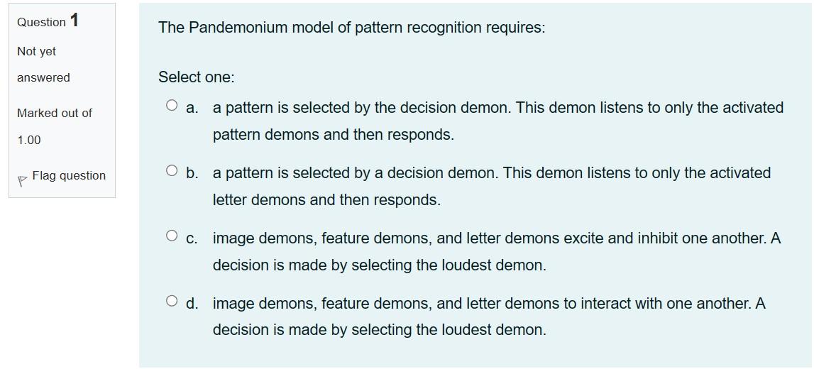 Solved The Pandemonium model of pattern recognition | Chegg.com