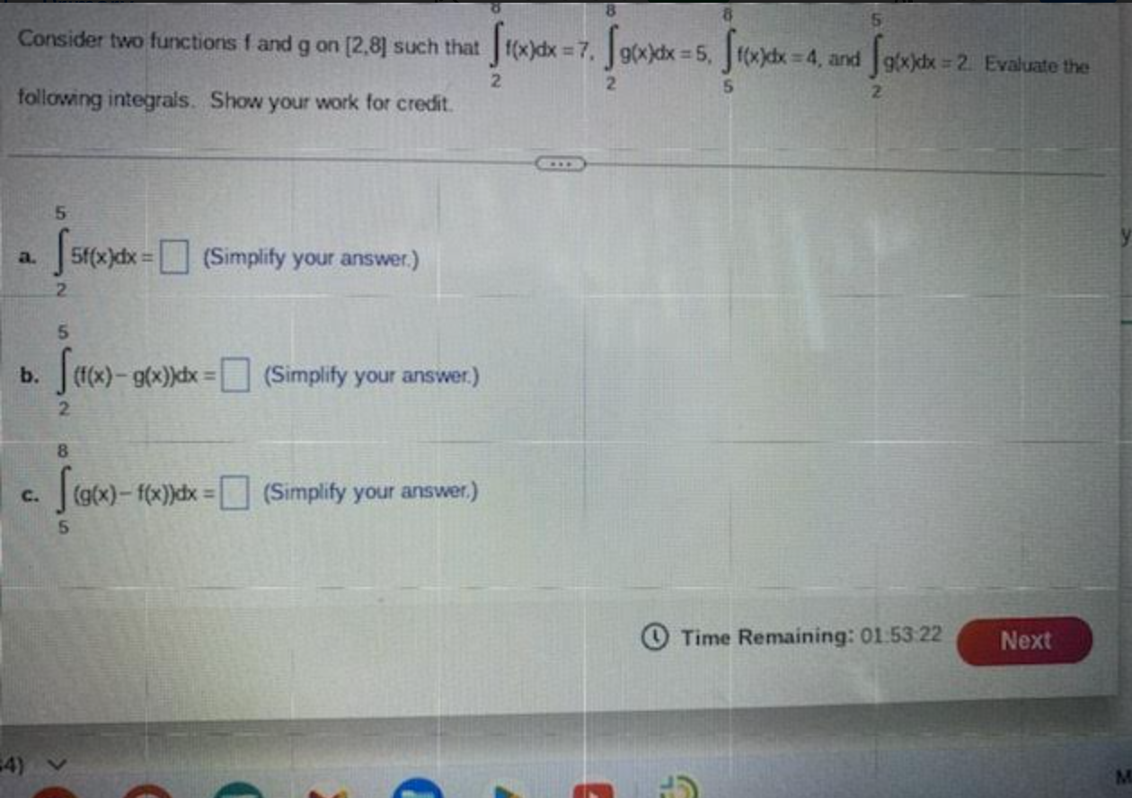 Solved Consider two functions f and g on [2,8] such that | Chegg.com