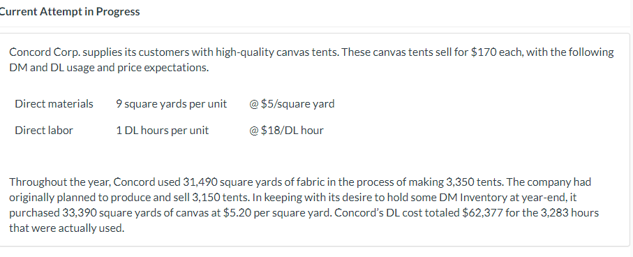 Solved Current Attempt in Progress Concord Corp. supplies | Chegg.com