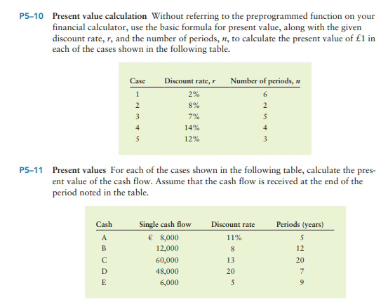 Solved P5-10 Present value calculation Without referring to | Chegg.com