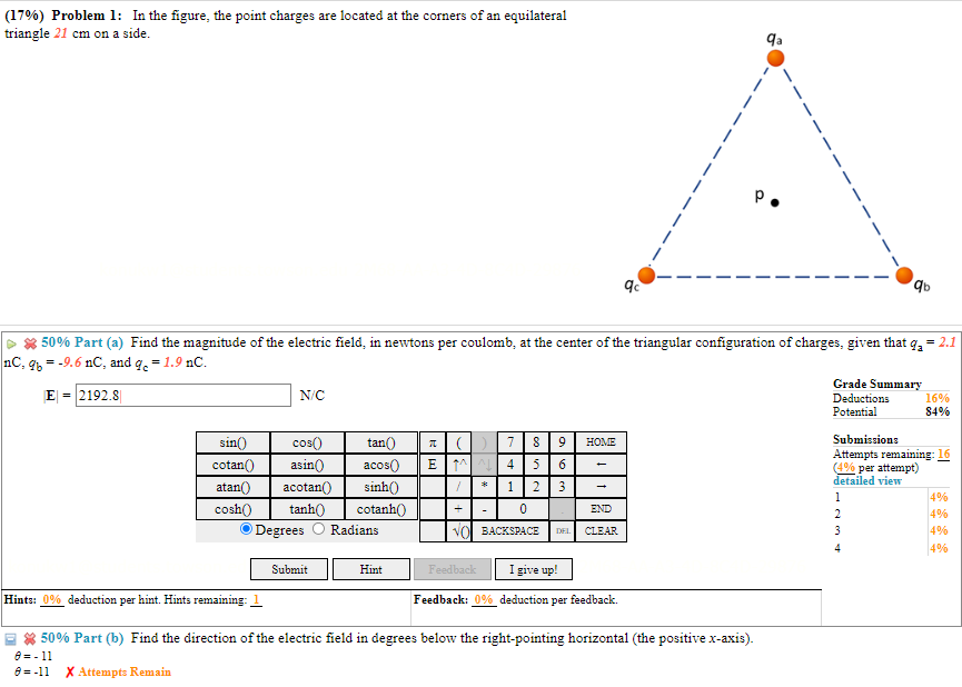 Solved (17\%) Problem 1: In the figure, the point charges | Chegg.com