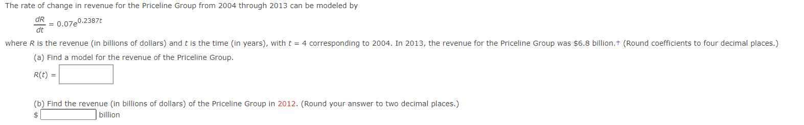 Solved The rate of change in revenue for the Priceline Group | Chegg.com