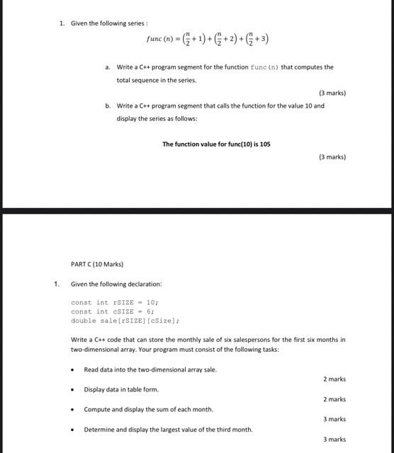 Solved 1. Given the following series: 1. func (n)-(+1) | Chegg.com