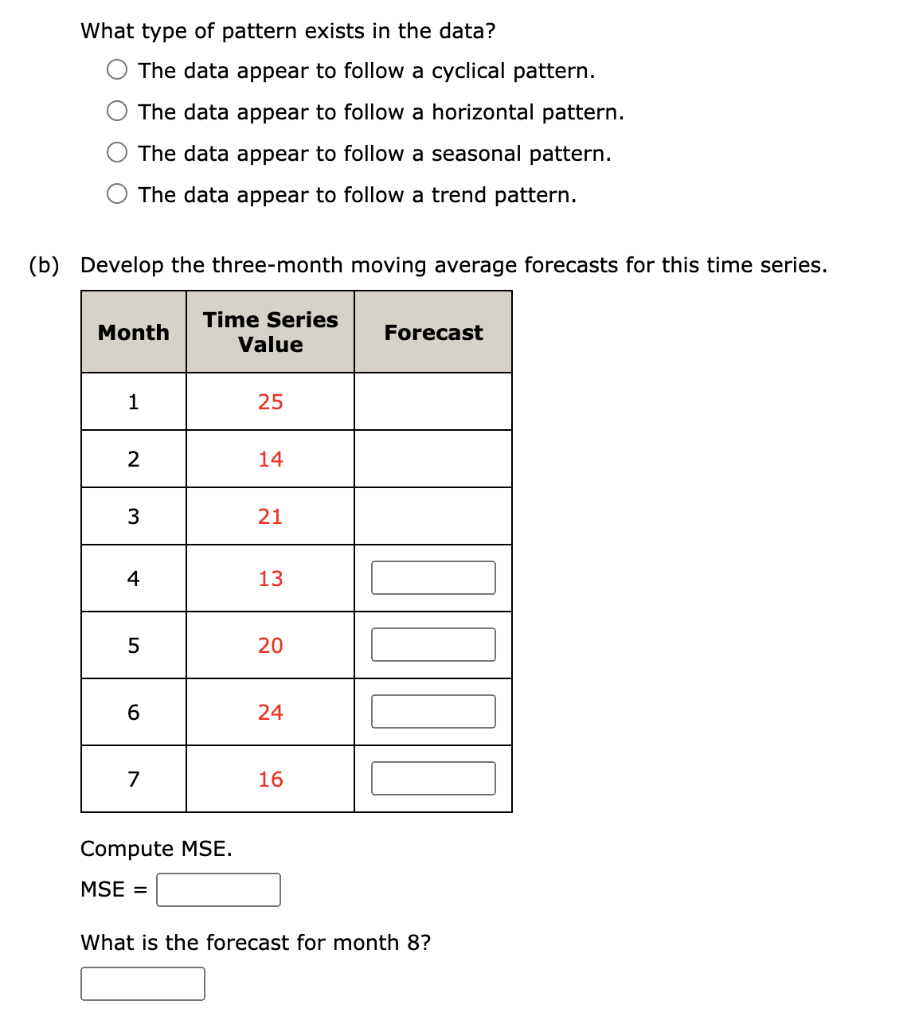 Solved Consider the following time series data. (a) | Chegg.com