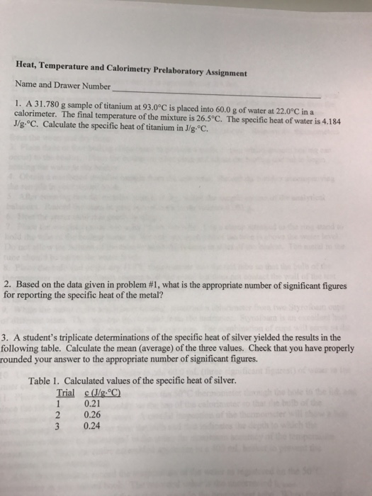 Solved EXPERIMENT 3: HEAT, TEMPERATURE, AND CALORIMETRY | Chegg.com