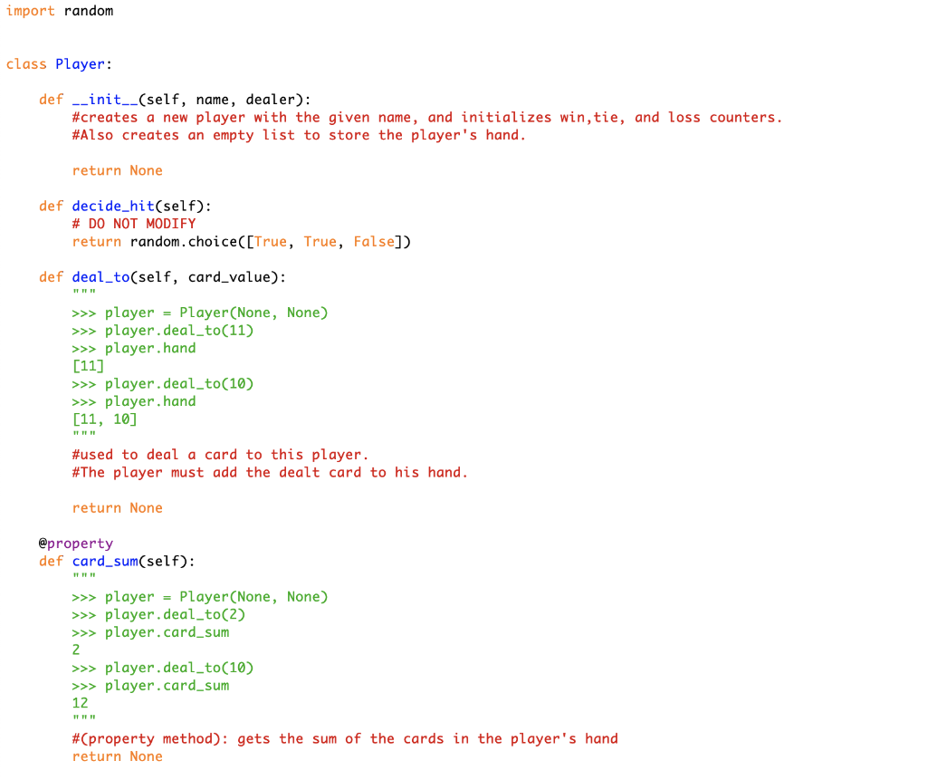 Solved Player Class Represents a participant in the game | Chegg.com