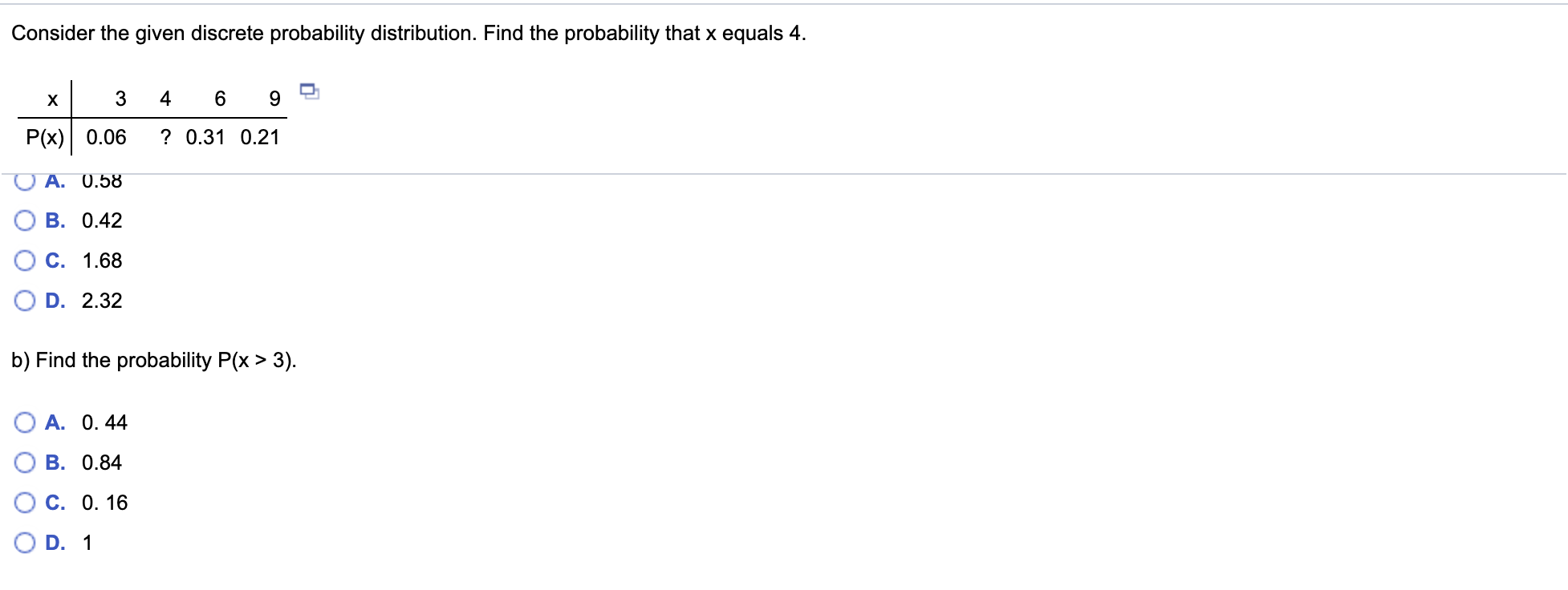Solved Consider the given discrete probability distribution. | Chegg.com