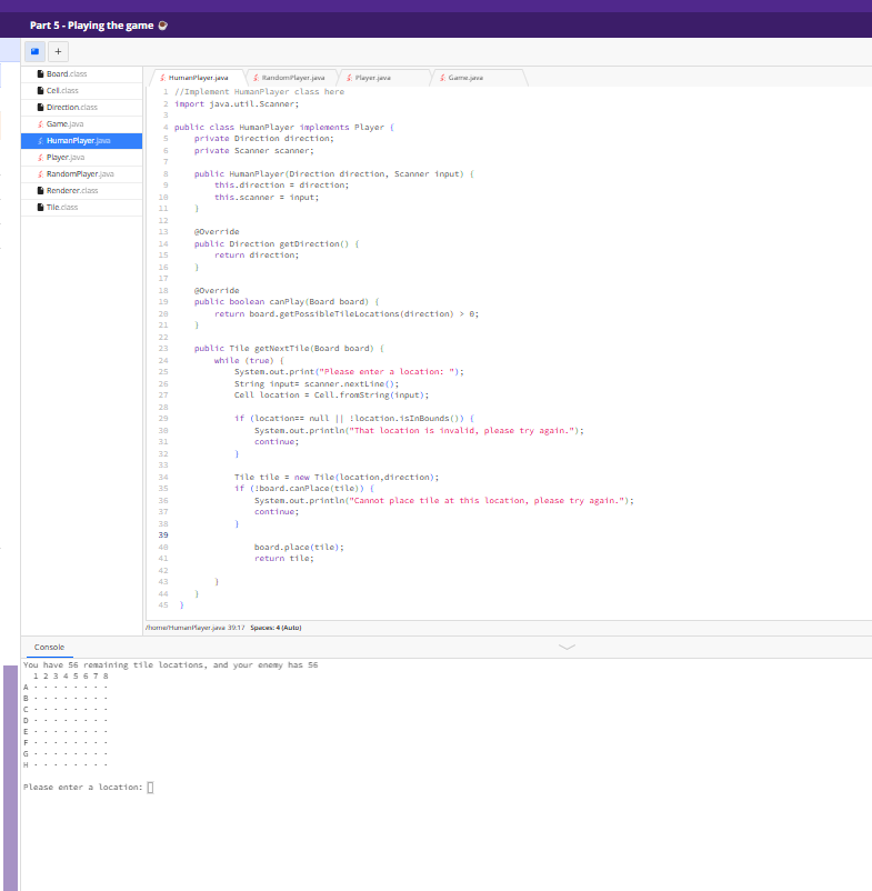 Solved Please assist me with this: //Implement HumanPlayer | Chegg.com