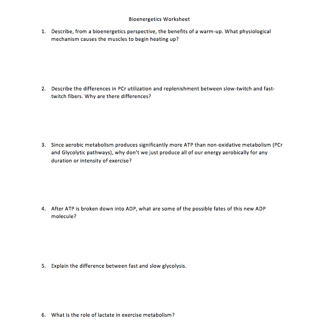 Solved Bioenergetics Worksheet 1. Describe, from a | Chegg.com