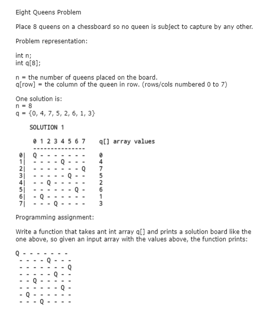 Solved Program in C++. Eight Queens Problem. Place 8 queens | Chegg.com