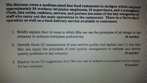 Solved Mia Maloney owns a medium-sized fast food restaurant | Chegg.com