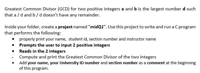 Solved Greatest Common Divisor (GCD) for two positive | Chegg.com
