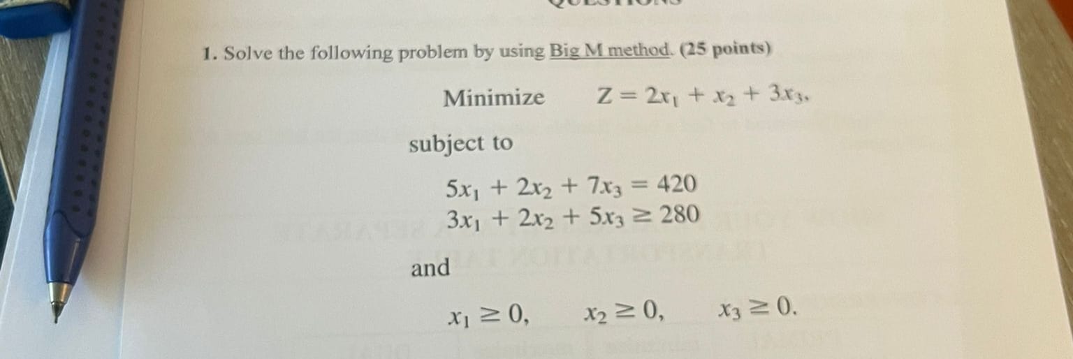 Solved Solve the following problem by using Big M method. | Chegg.com