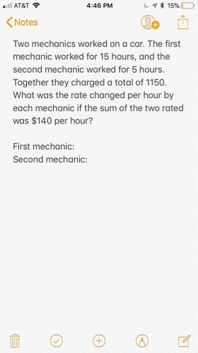 Solved l AT&T 4:46 PM ?Notes Two mechanics worked on a car. | Chegg.com
