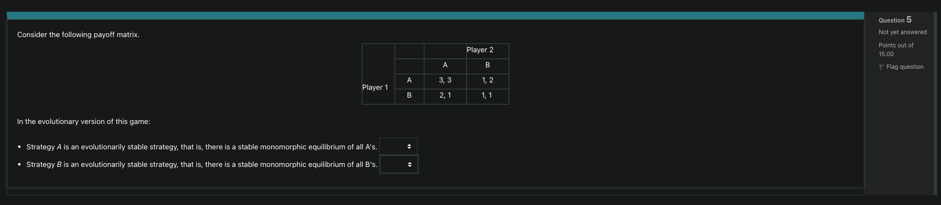 Solved Consider the following payoff matrix. | Chegg.com