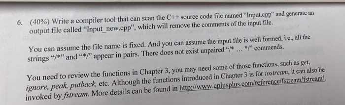 Solved (40%) write a compiler tool that can scan the C++ | Chegg.com