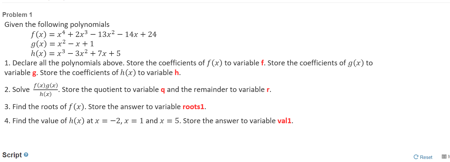 Solved Problem 1 Given the following polynomials f(x) = x4 + | Chegg.com