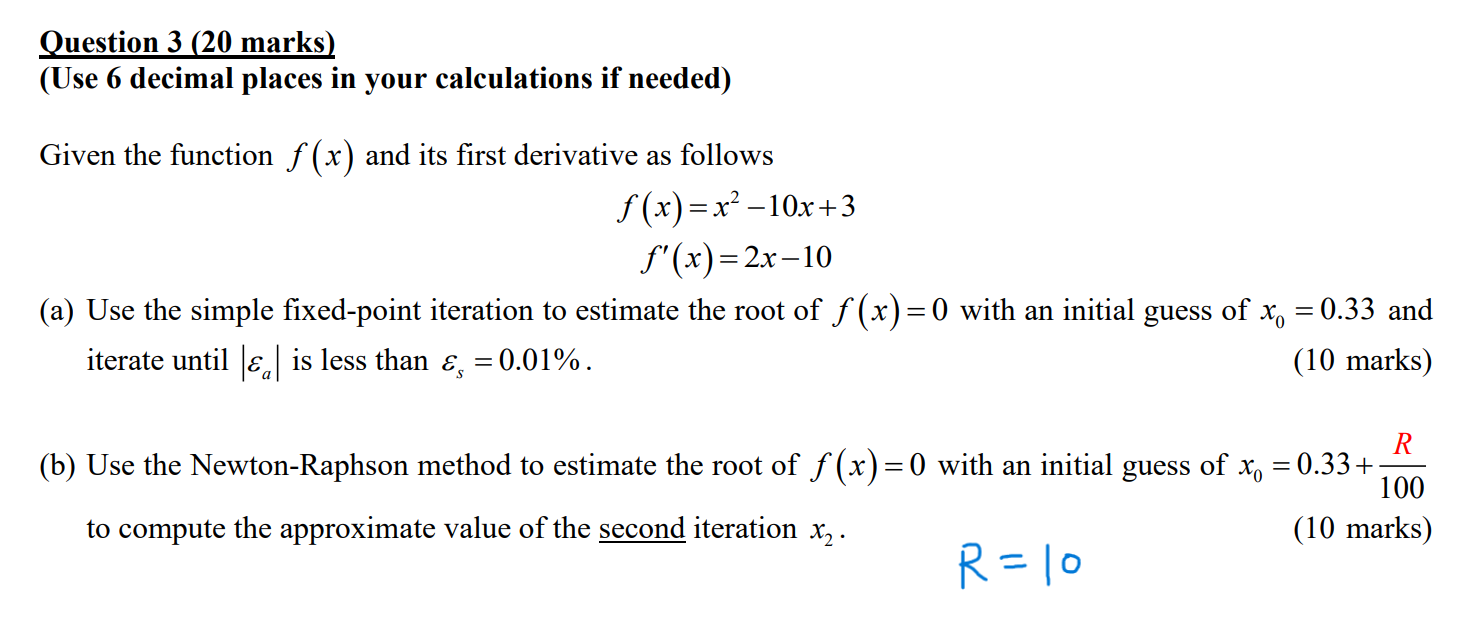 Solved Question 3 (20 ﻿marks)(Use 6 ﻿decimal places in ﻿your | Chegg.com