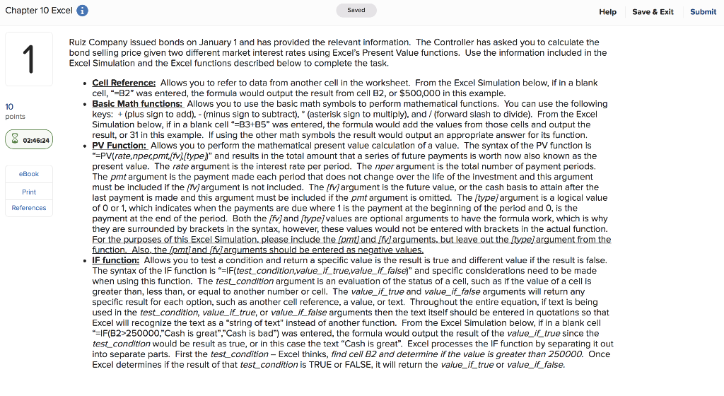 Solved Chapter 10 Excel Saved Help Save & Exit Submit Ruiz | Chegg.com