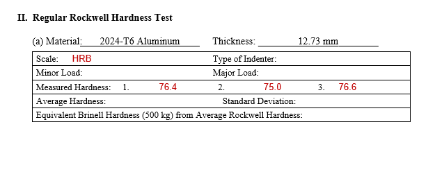 II. Regular Rockwell Hardness Test (a) Material: | Chegg.com