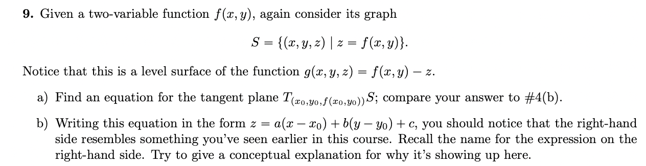 Solved = 9. Given a two-variable function f(x, y), again | Chegg.com
