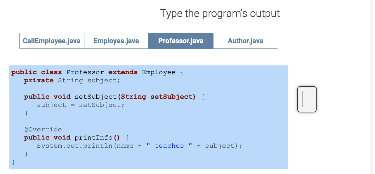 Solved Type the program's output CallEmployee.java | Chegg.com