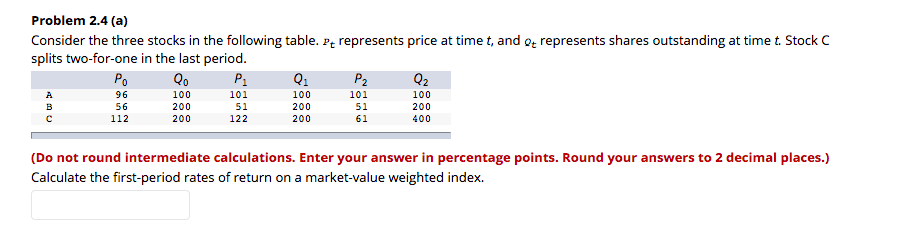 Solved Problem 2.4 (a) Consider the three stocks in the | Chegg.com