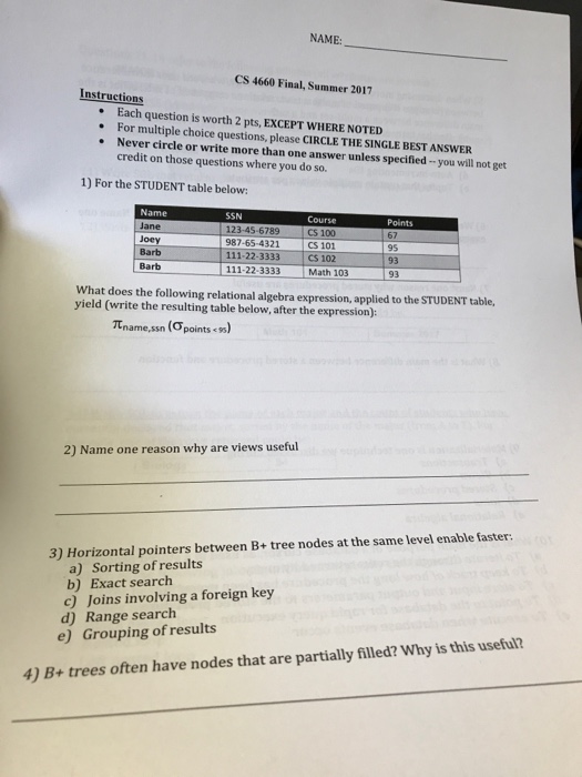 Solved For the STUDENT table below: What does the following | Chegg.com