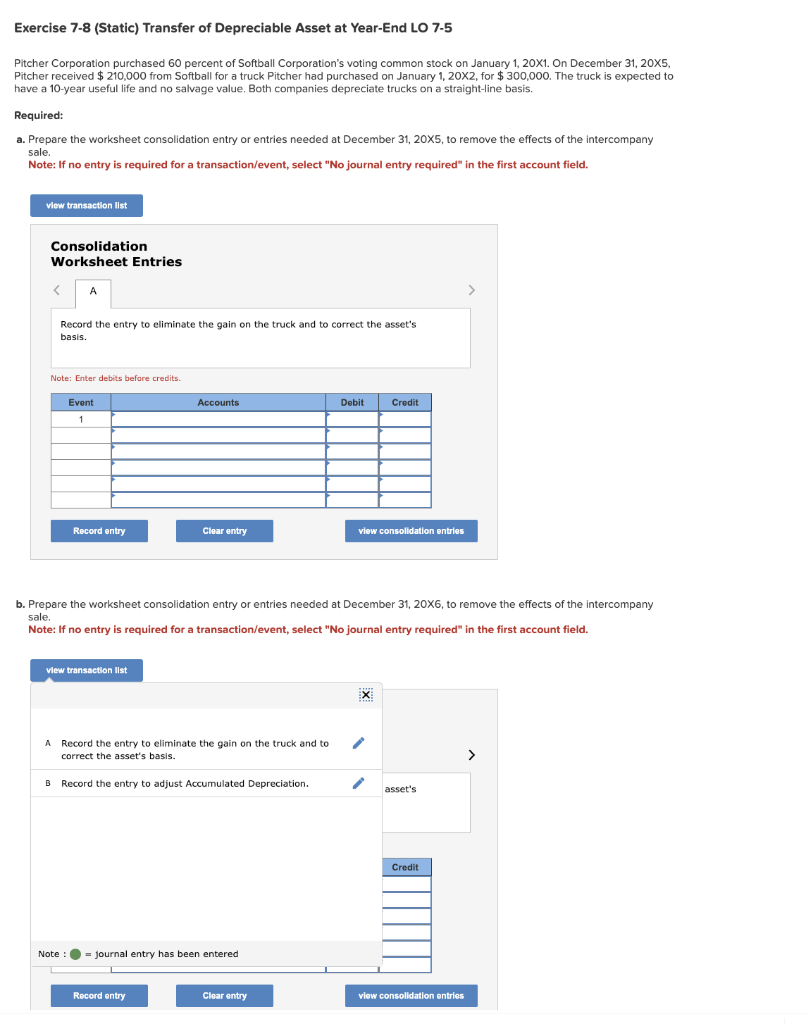 Solved Exercise 7-8 (Static) Transfer of Depreciable Asset | Chegg.com