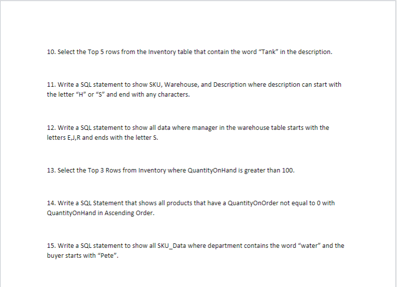 Solved 1. Write an SQL statement to display the SKU, | Chegg.com