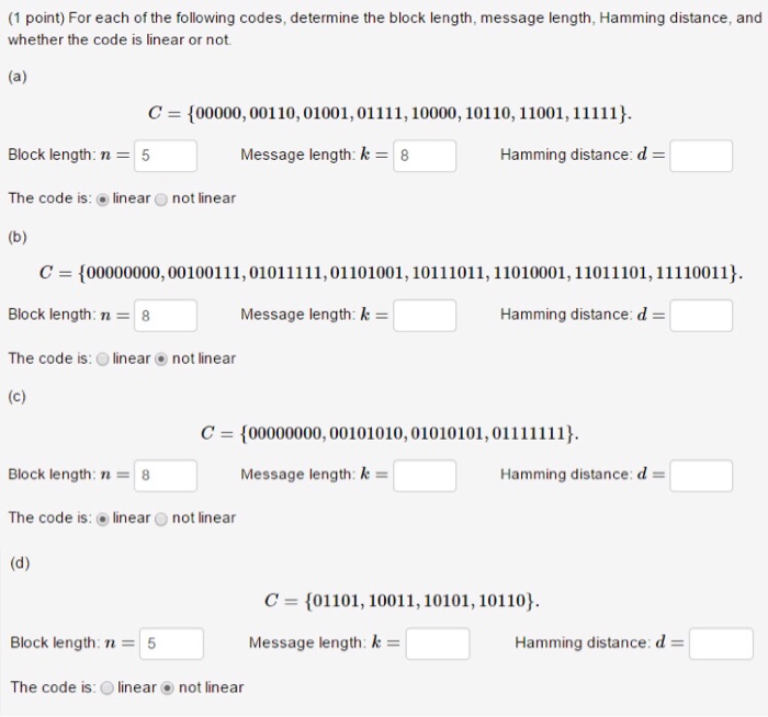 Solved (1 point) For each of the following codes, determine | Chegg.com