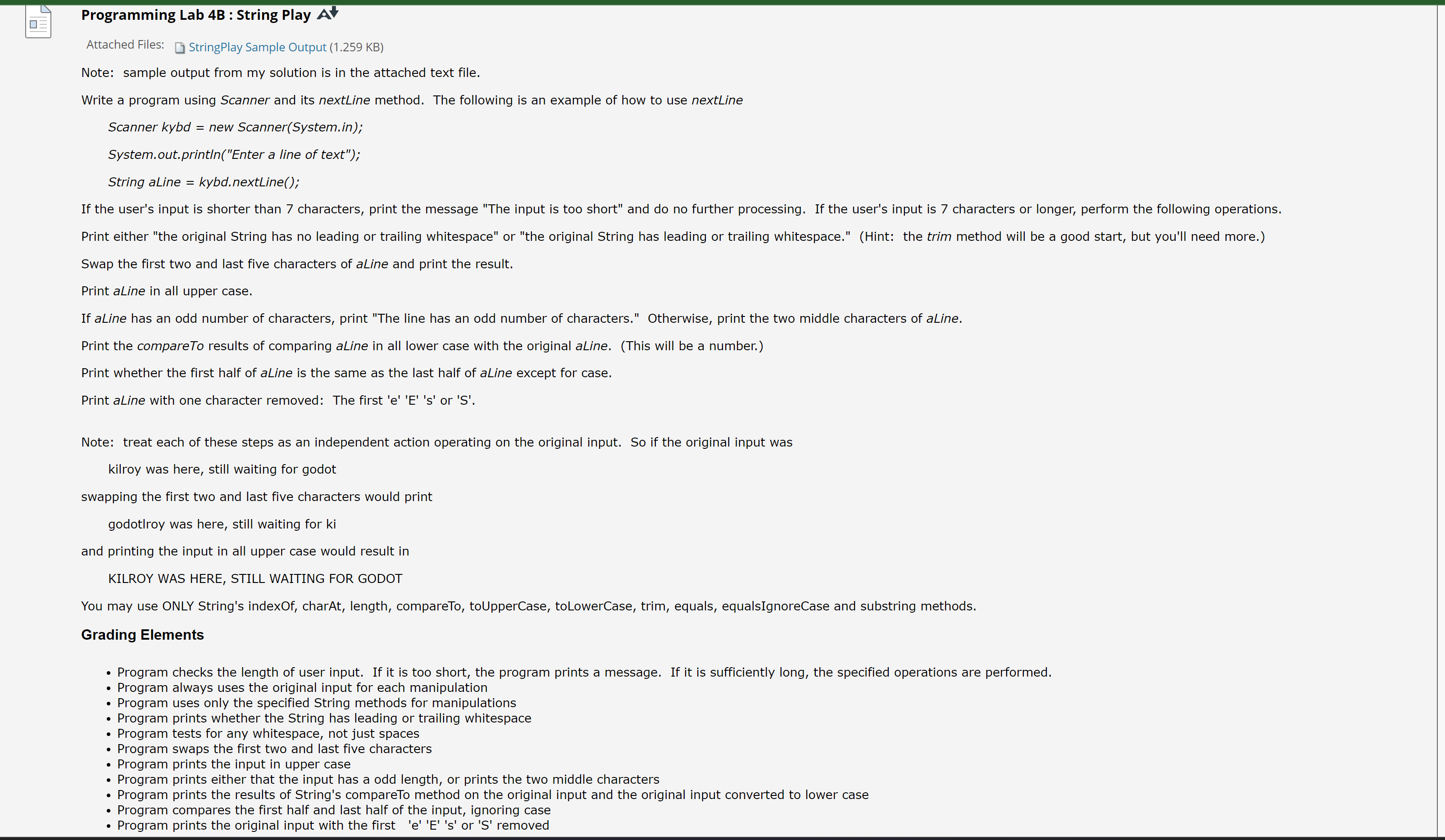 Solved Attached Files: ] StringPlay Sample Output (1.259 KB) | Chegg.com