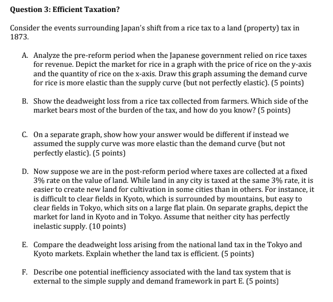 Question 3: Efficient Taxation? Consider the events | Chegg.com