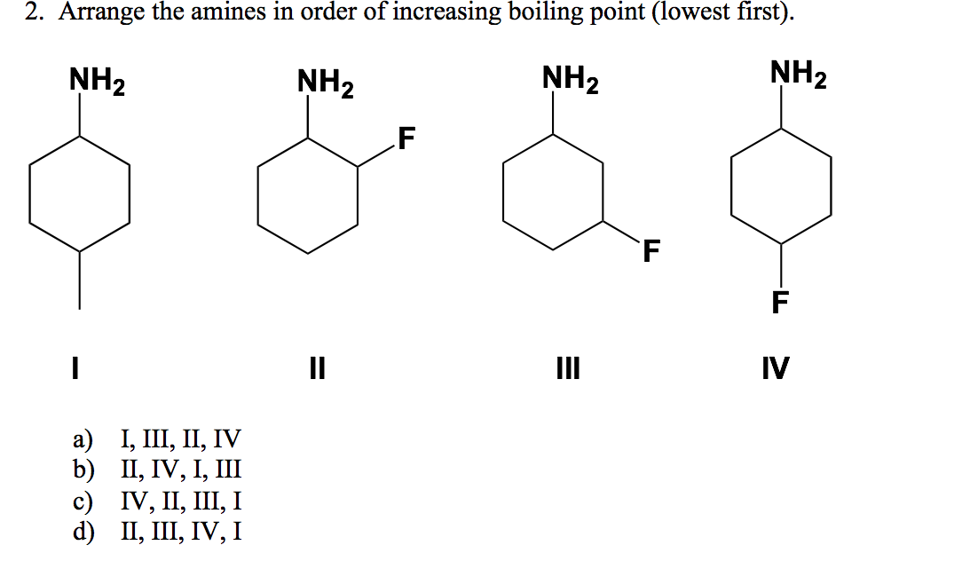 Solved 2. Arrange the amines in order of increasing boiling | Chegg.com